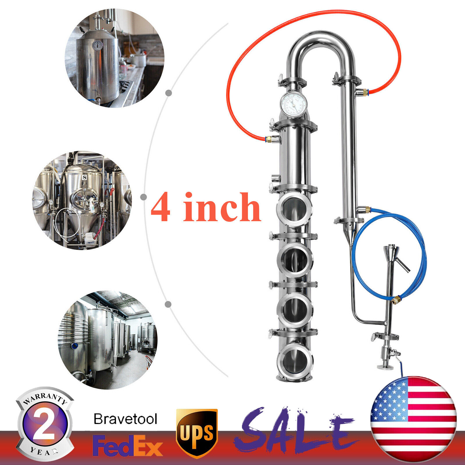 4" Inch Stainless Moonshine Still Reflux Column With Copper Bubble ...