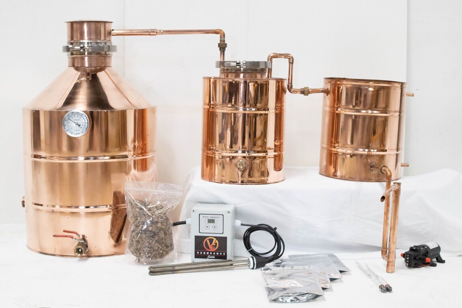 20 Gallon Copper Moonshine Still Kit 5 Gallon Thumper with port & 5 Gall Worm - Copper Wine Art
