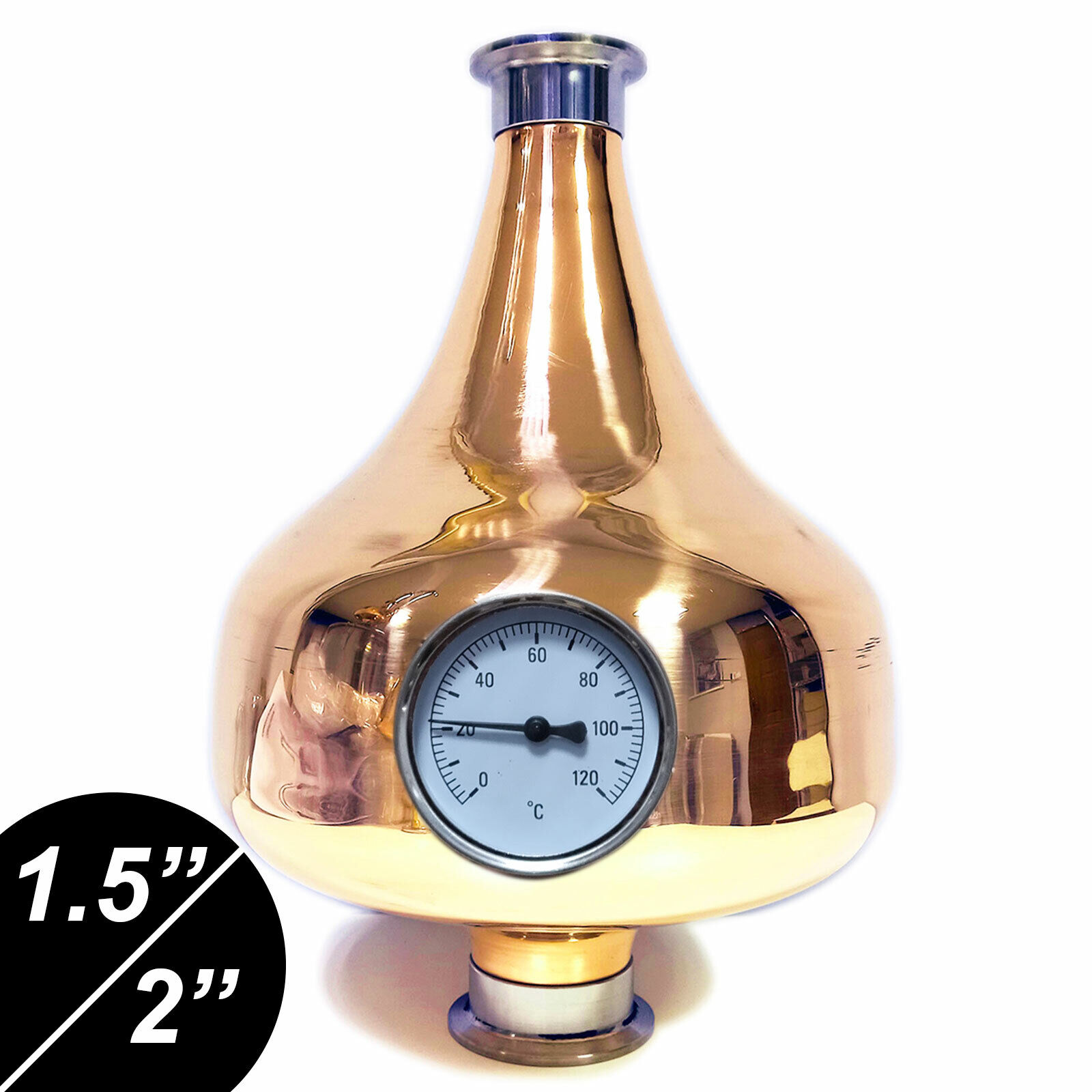 Copper whiskey helmet 2''x1.5'' with thermometer -Tri-clamp Column ...