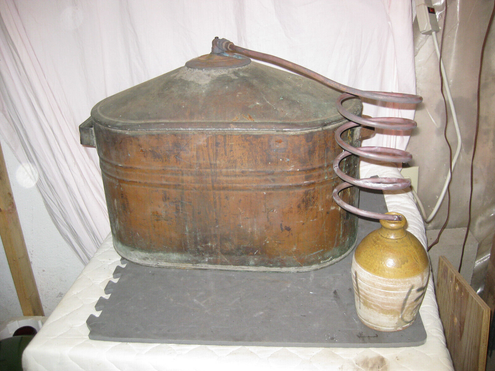 Antique RARE OVAL Copper Moonshine Still w/Coil + Antique Jug-A MAN ...