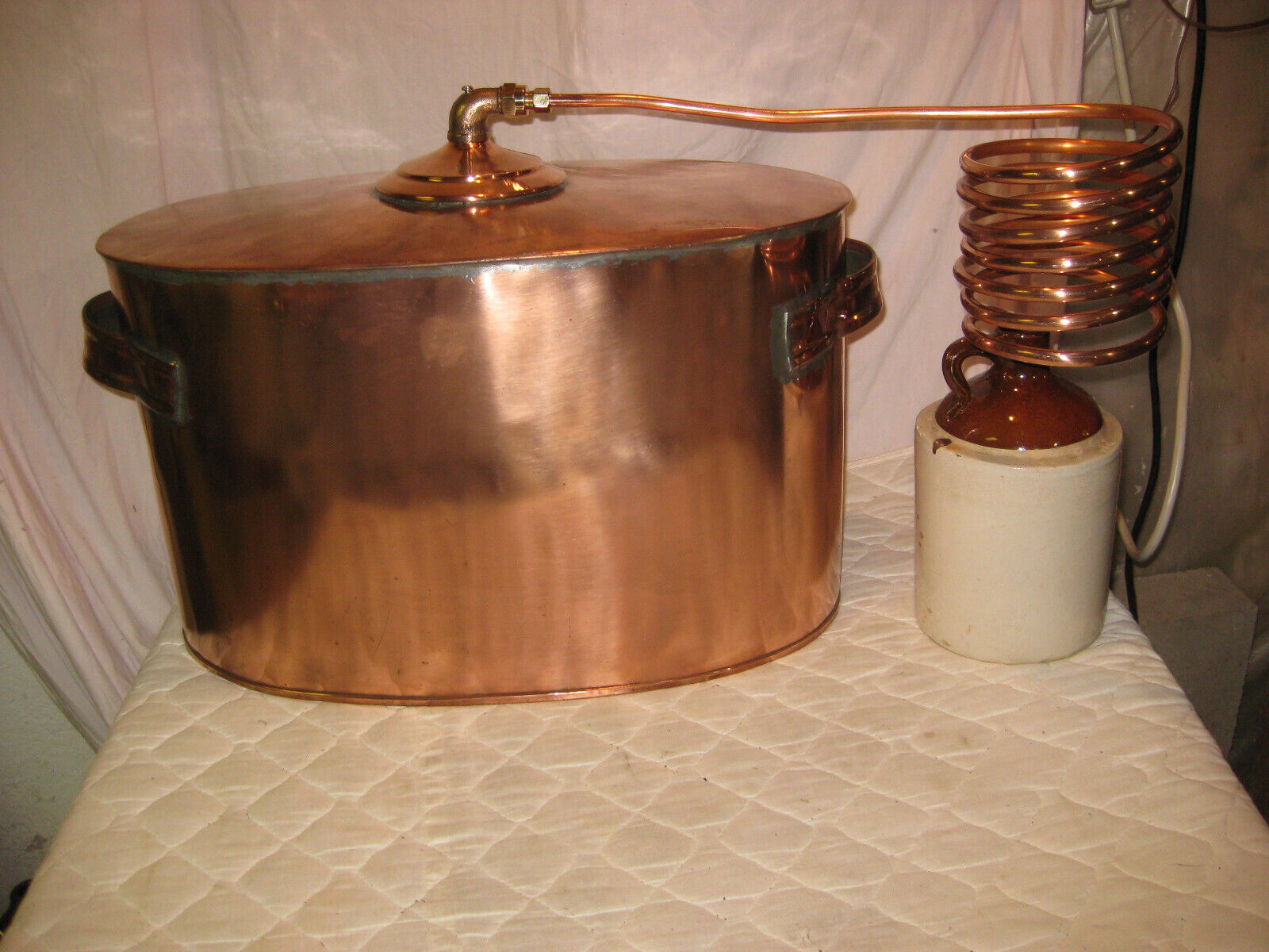 Antique OVAL Copper Moonshine Still w/Coil +Nice Stoneware JUG- A MAN ...