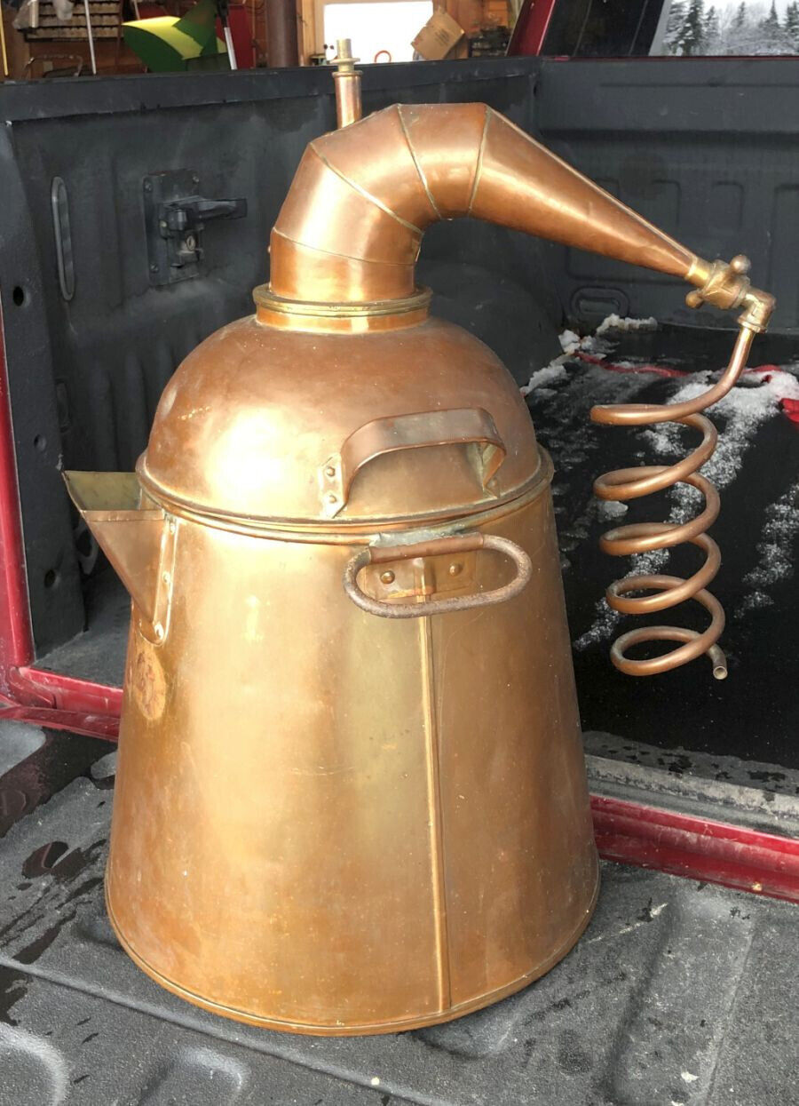 Antique Large Copper Moonshine Still w/Coil Double Boiler Type - Copper ...